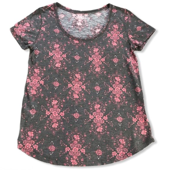 Mudd | Tops | Mudd Road Trip Tee Gray With Coralpink Floral | Poshmark